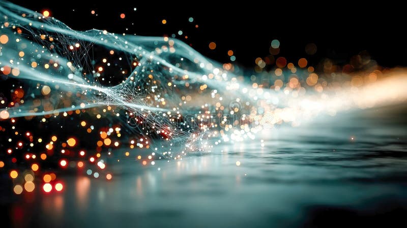 Abstract Glowing Wave Landscape with Sparkling Particles, Representing ...