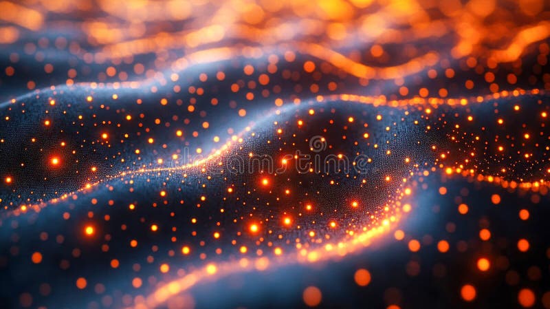 Abstract Glowing Wave of Orange Particles on a Dark Surface, Creating a ...