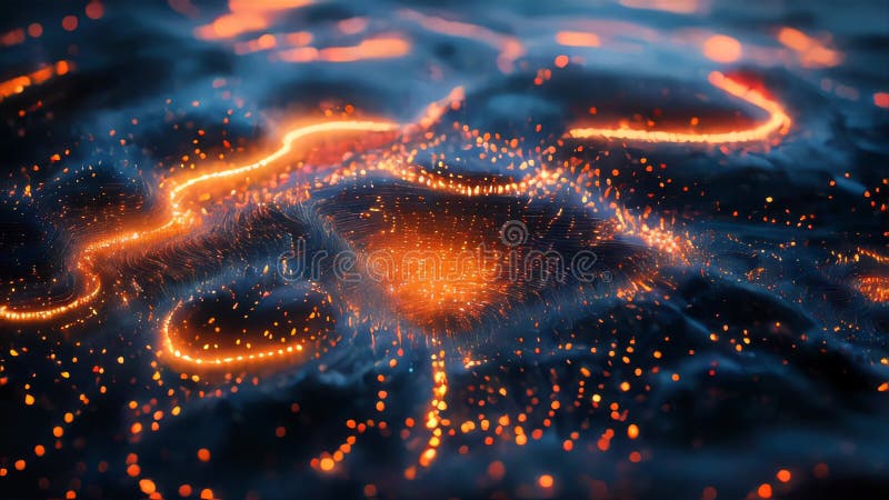 Abstract Glowing Wave of Orange Particles on a Dark Surface, Creating a ...