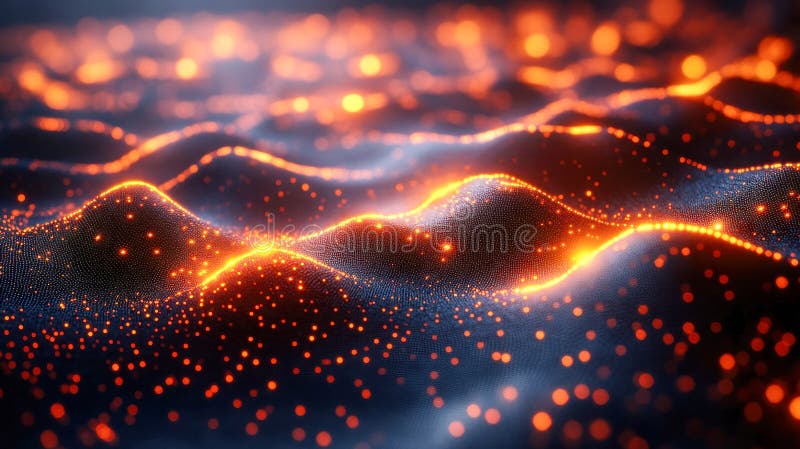 Abstract Glowing Wave of Orange Particles on a Dark Surface, Creating a ...