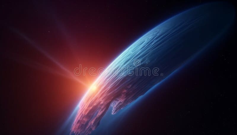 Abstract Glowing Wave Orbits Planet in Futuristic Galaxy Illustration ...