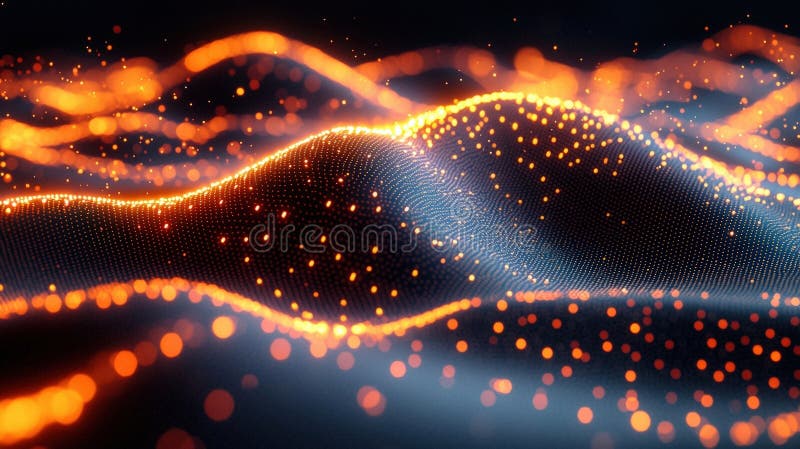 Abstract Glowing Wave Pattern with Bright Orange Particles in a Dark ...