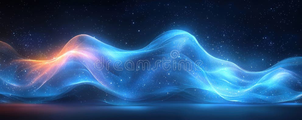 Abstract Glowing Waves and Cosmic Particles in a Dark Starry Background ...
