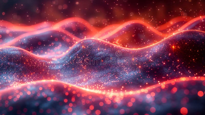 Abstract Glowing Waves of Data Particles in Red and Purple Digital ...