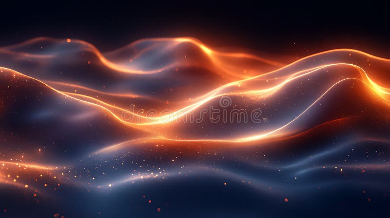 Abstract Glowing Waves of Orange and Blue Light on a Dark Background ...