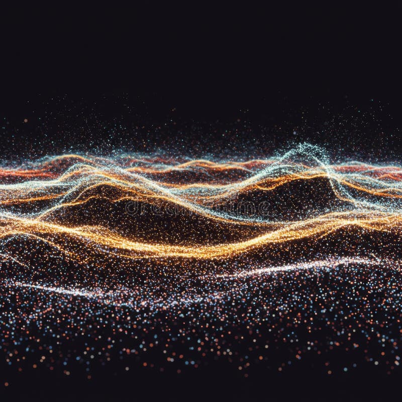 Abstract Glowing Waves with Orange and Blue Particles Stock ...