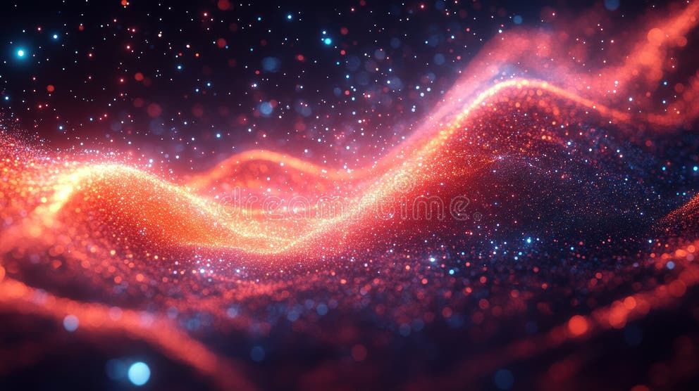 Abstract Glowing Wavy Particles in Deep Space Background Stock ...
