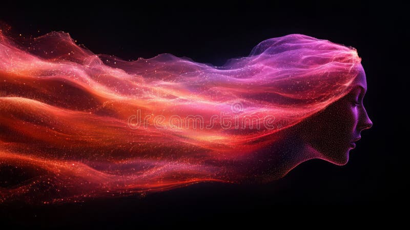 Abstract Glowing Woman Profile in Cosmic Nebula Stock Illustration ...