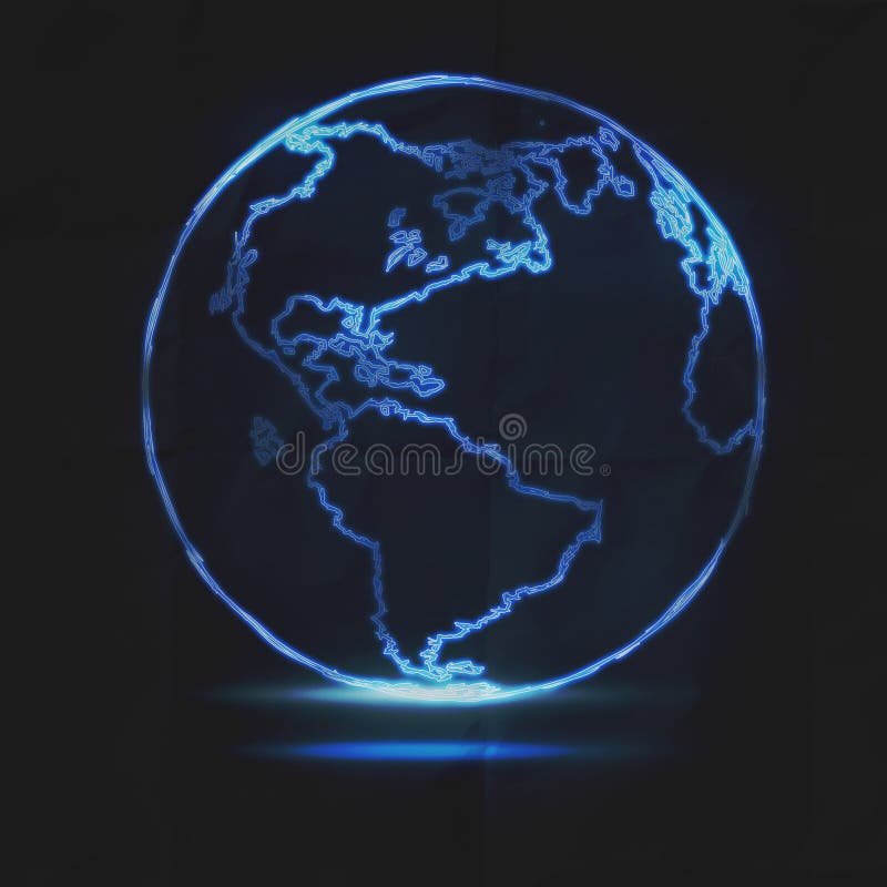Abstract Glowing World Map stock illustration. Illustration of night ...