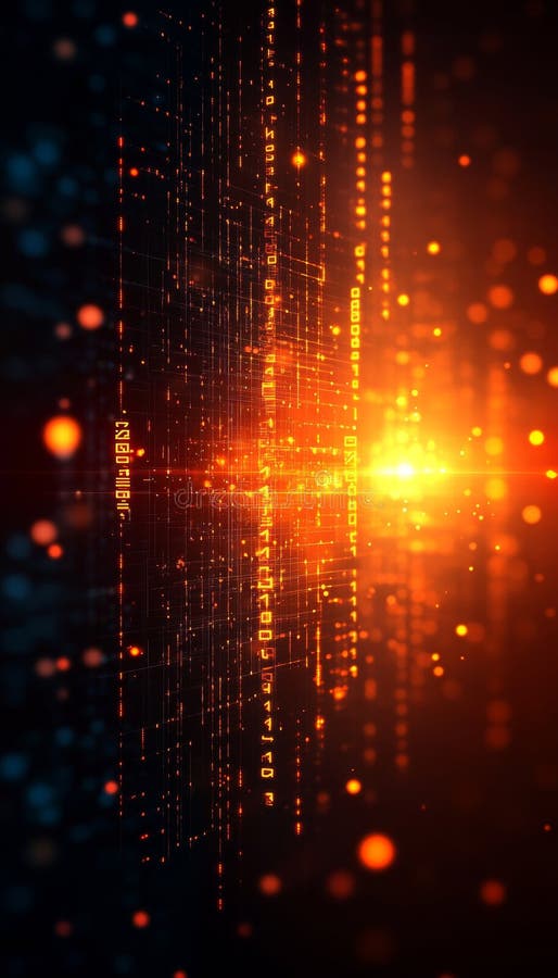 Abstract Glowing Yellow Binary Code Data Flow Banner Technology Background with Cyberspace Stock ...