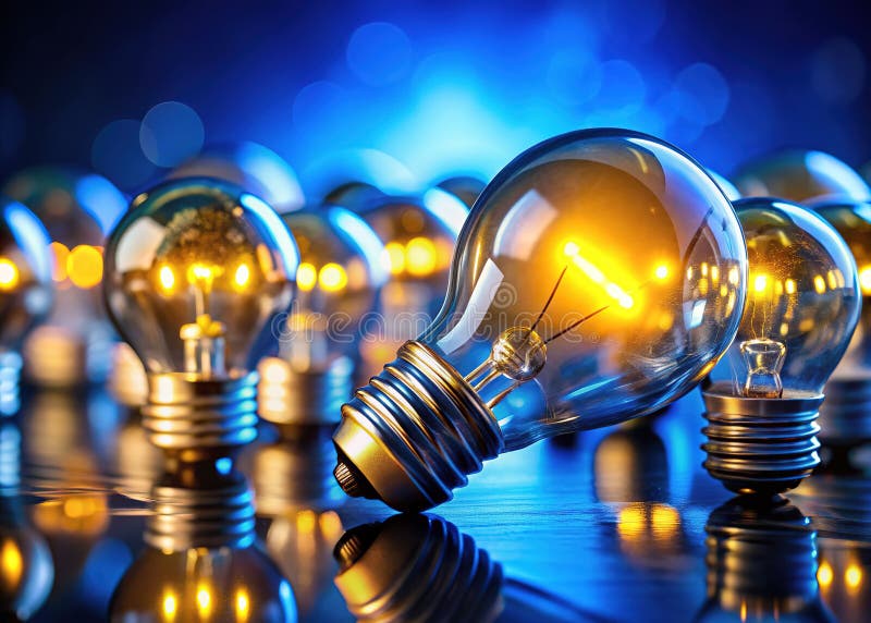 Abstract Glowing Yellow and Blue Light Bulbs a Deep Focus Studio ...