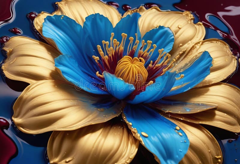 Abstract Gold Background with Blue Liquid Flower Stock Illustration ...