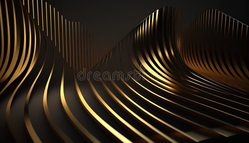 Abstract Gold Background with Curved Lines. 3d Rendering. Computer ...