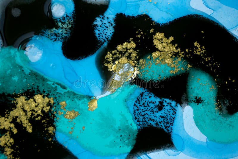 Abstract Gold, Black and Blue Liquid Pattern. Stock Photo - Image of ...