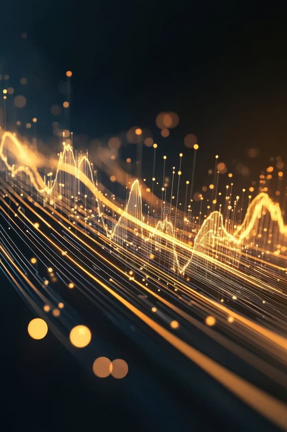 Abstract Gold and Black Digital Data Waves with Bokeh in Futuristic ...