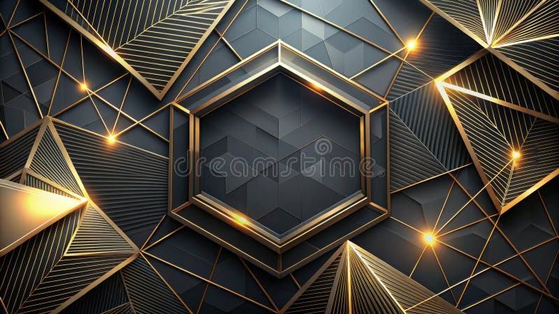 Abstract Gold and Black Geometric Design with Illuminated Lines and ...