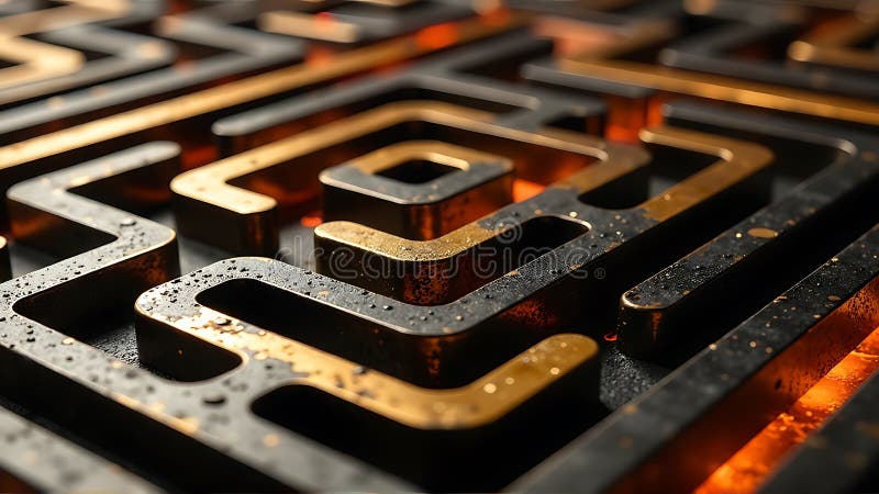 Abstract Gold and Black Maze Pattern Stock Illustration - Illustration ...