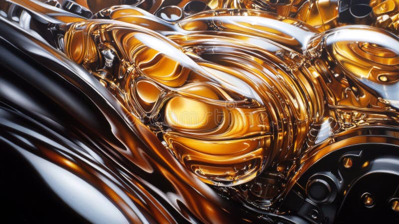 Abstract Gold and Black Metallic Engine Artwork Stock Illustration ...