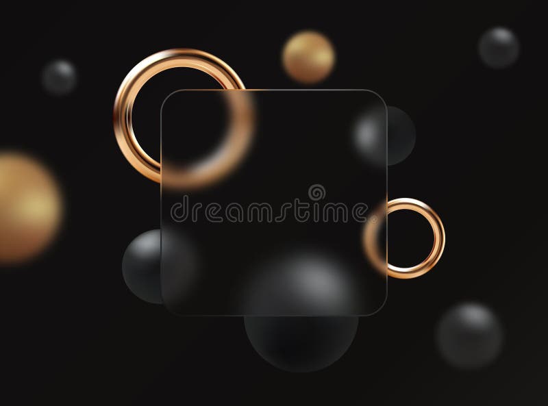Abstract Gold and Black Sphere, Square Transparent Glass Frame with ...