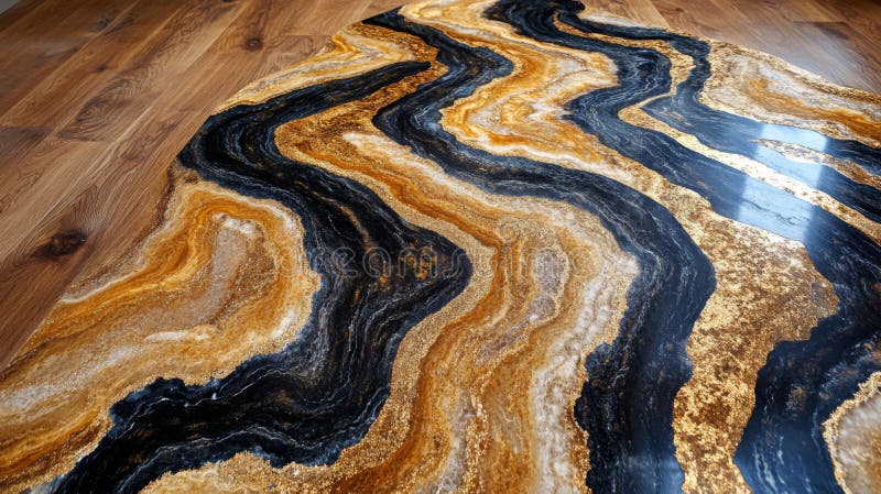 Abstract Gold Black Wave Pattern Rug Texture Stock Illustration ...