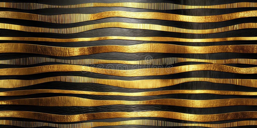 Abstract Gold and Black Wavy Stripe Pattern Texture Background ...
