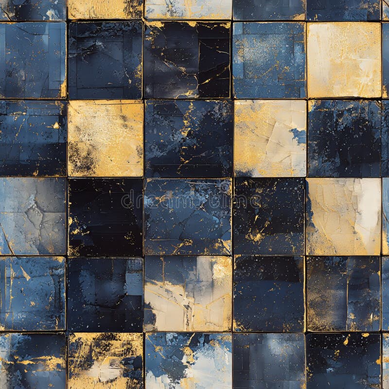 Abstract Gold and Blue Checkered Tile Texture Background Stock ...