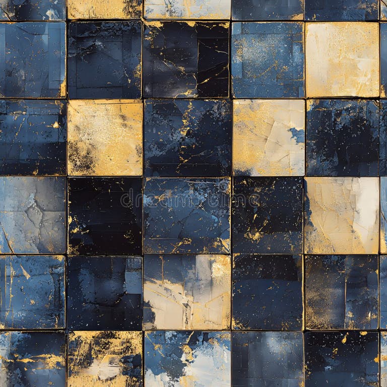 Abstract Gold and Blue Checkered Tile Texture Background Stock ...