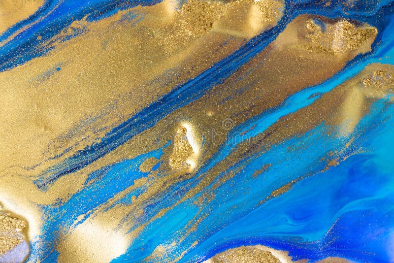 Abstract Gold and Blue Liquid Pattern. Stock Image - Image of fluid ...