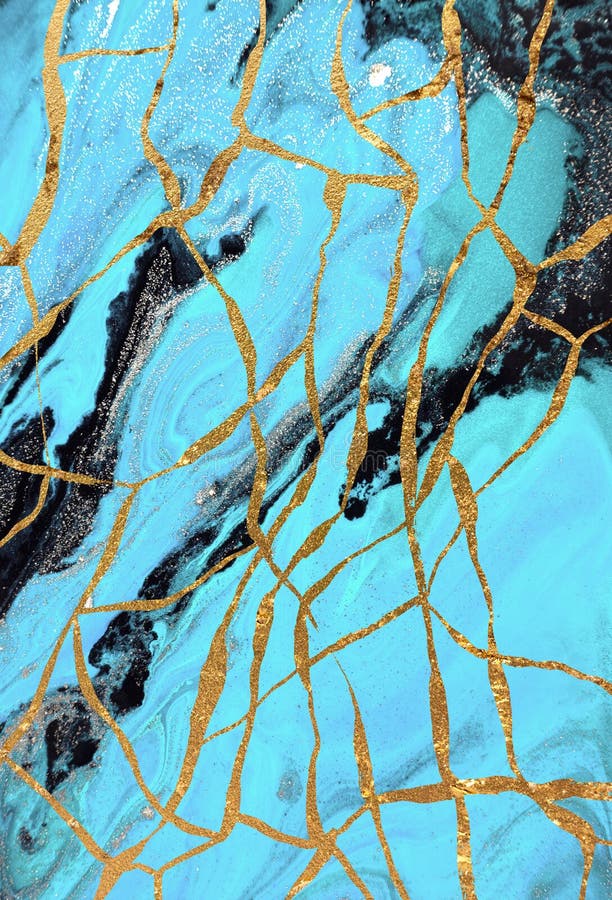 Abstract Gold and Blue Liquid Pattern. Stock Photo - Image of gold ...