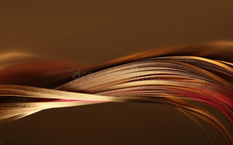 Abstract Gold (bronze) Wave Lines Luxury Ribbons on Brown Copy Space ...