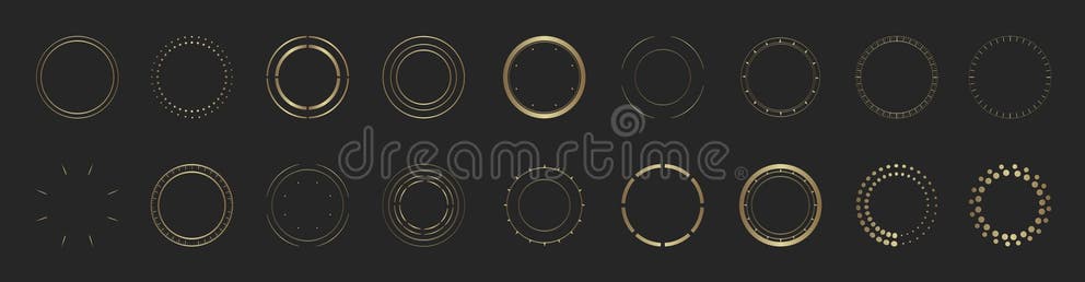 Abstract Gold Circle Design Elements. Round Frame Border Set Stock ...