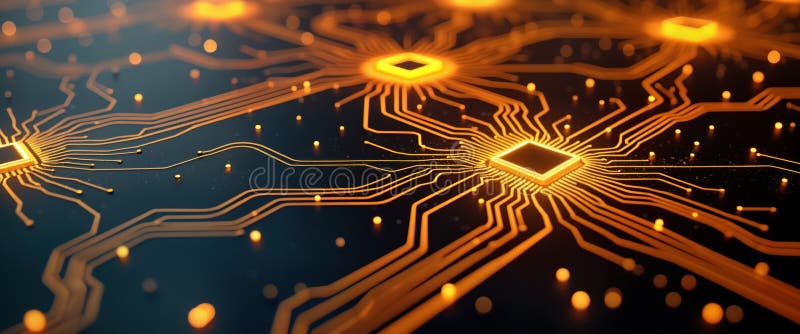 Abstract Gold Circuit Board Glows. Intricate Network Design. Modern ...