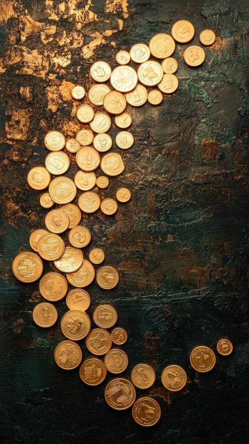 Abstract Gold Coins on Dark Textured Background Stock Photo - Image of ...