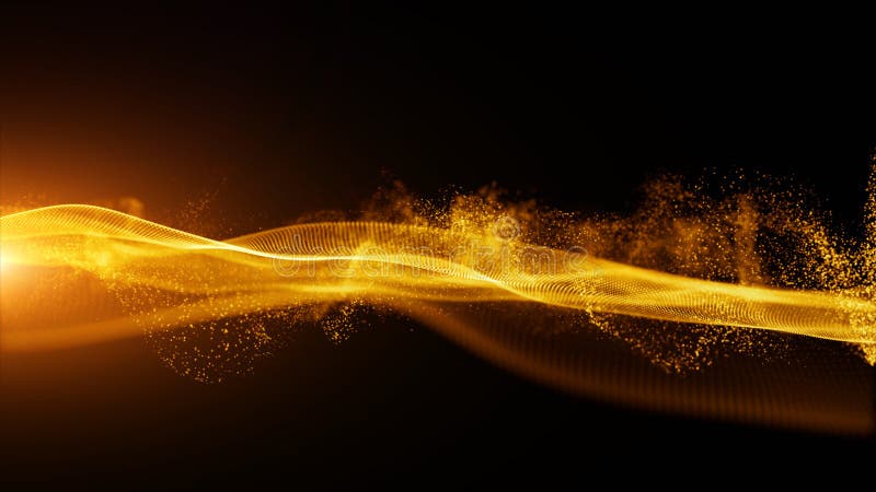 Abstract Gold Color Digital Particles with Dust and Light Background ...