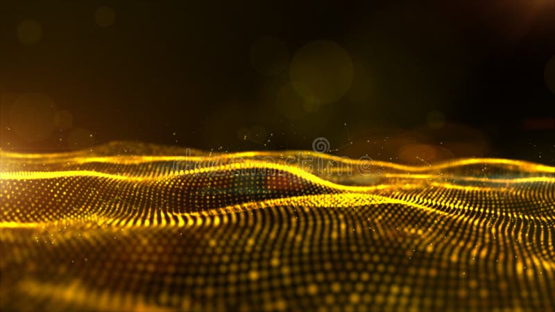 Abstract Gold Color Digital Particles Wave with Bokeh and Light ...