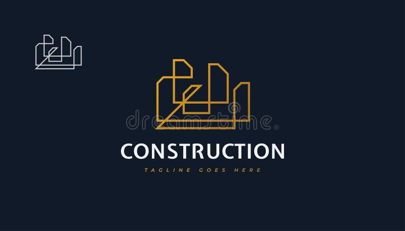 Abstract Gold Construction Logo Design with Line Style Stock Vector ...