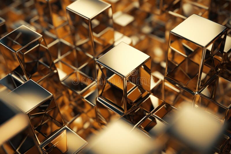 Abstract Gold Cubes in Geometric Pattern Stock Illustration ...