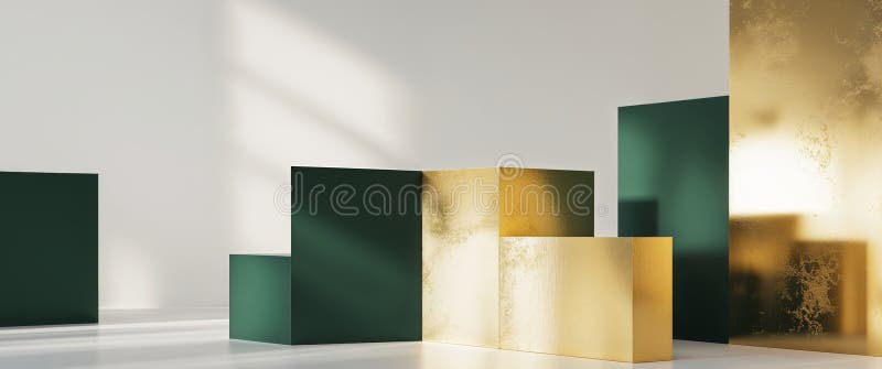 Abstract Gold and Dark Green Geometric Shapes. Stock Image - Image of ...