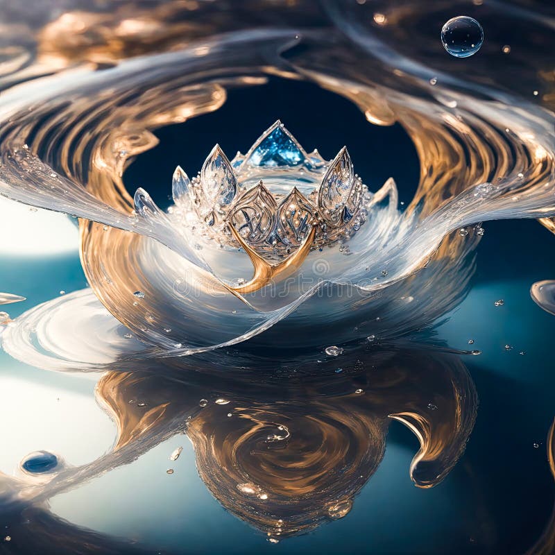 Abstract Gold and Diamond Crown in Swirling Water Illustration Stock ...