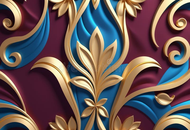 Abstract Gold Floral Fabric Pattern Stock Illustration - Illustration ...