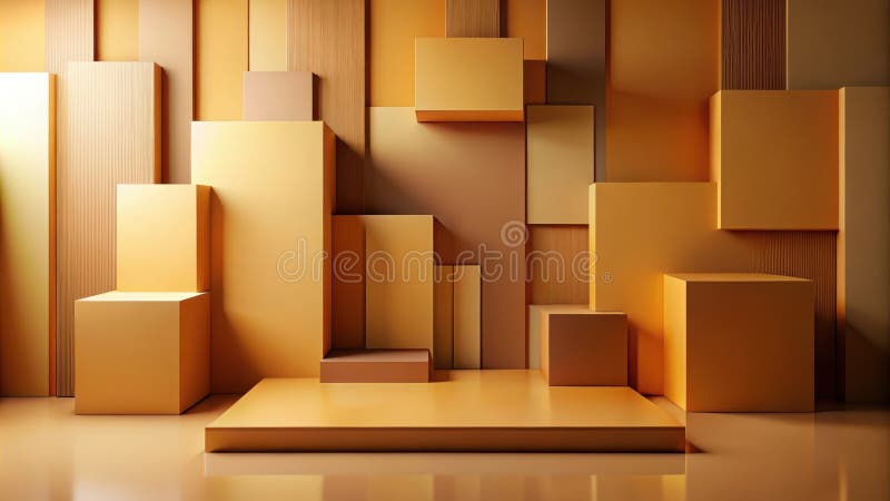 Abstract Gold Geometric Display Platform with Varied Textures and ...