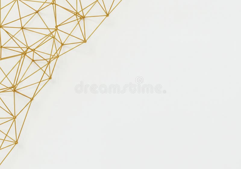 Abstract Gold Geometric Wireframe Structure on White Minimalist Modern ...