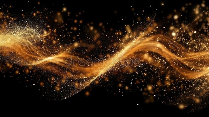 Abstract of Gold Glitter Particles Magic Bright Sparks in Wave Motion ...
