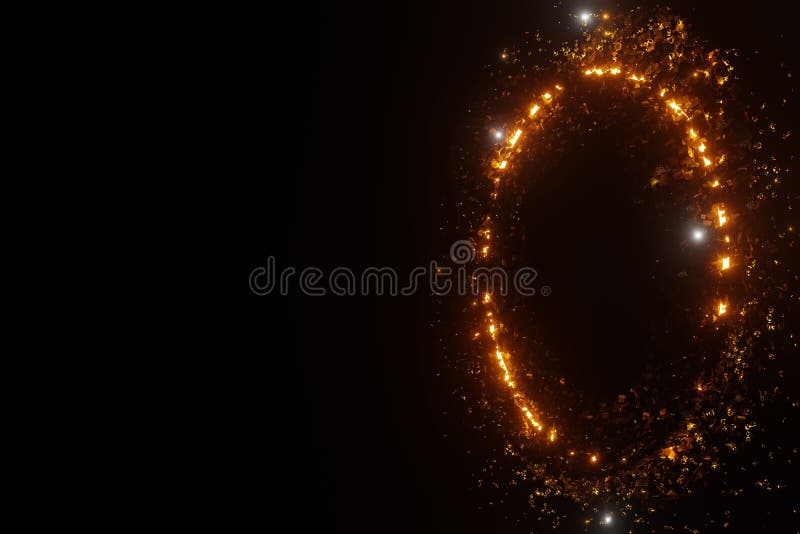 Abstract Gold Glitter Spark Particles Circle Space 3D Rendering Stock ...