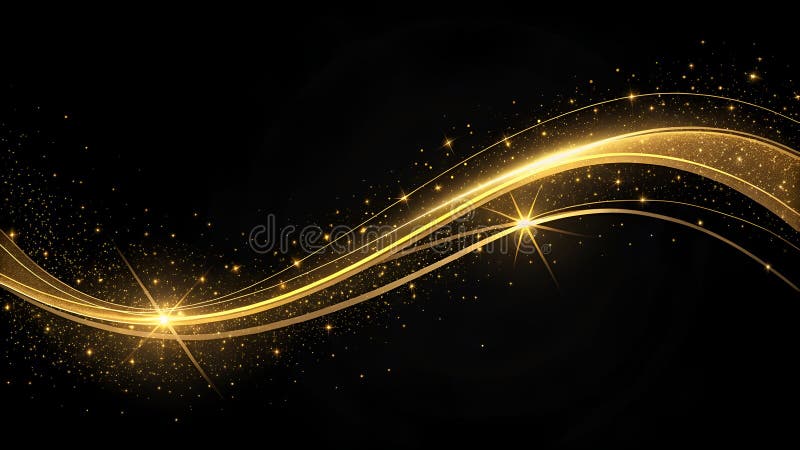 Abstract Gold Glowing Line on Black Background Stock Illustration ...