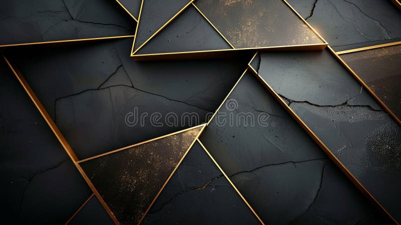 Abstract Gold Lines and Triangles on Black Background, Minimalist and ...