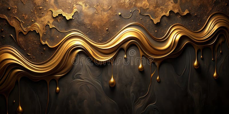 Abstract Gold Liquid Wave Dripping on Dark Surface. Generative AI Stock ...