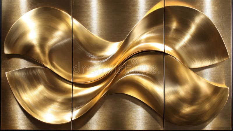 Abstract Gold Metal Wall Sculpture Triptych Stock Illustration ...