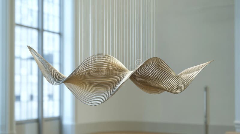 Abstract Gold Metal Wave Sculpture Hanging Installation Stock ...
