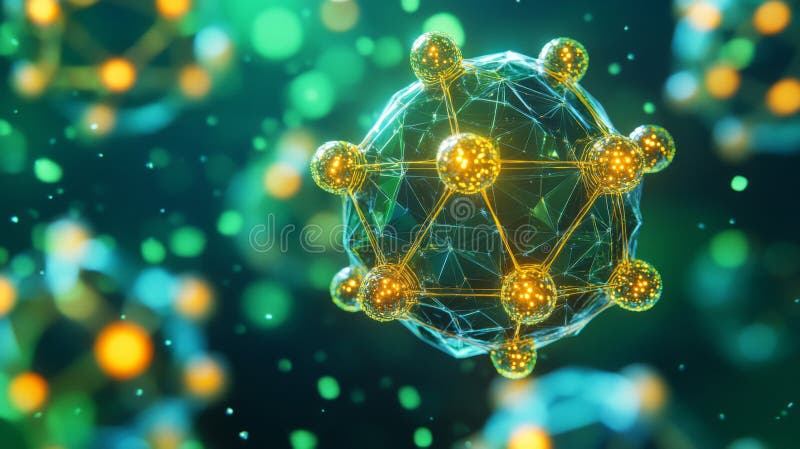 Abstract Gold Molecular Structure in Green Space Stock Illustration ...